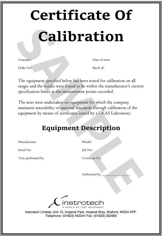 TC2D Certificate of Calibration